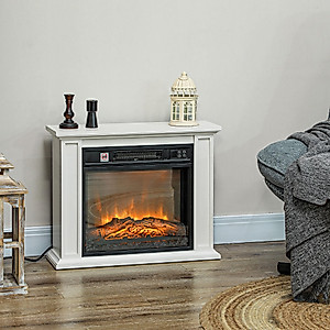 HOMCOM 26" Electric Fireplace with Mantel Surround, 1400W Replaceable Fireplace Insert Heater with Realistic Log and Flame Effect, Remote, Freestanding Fireplace Heater for Living Room, White