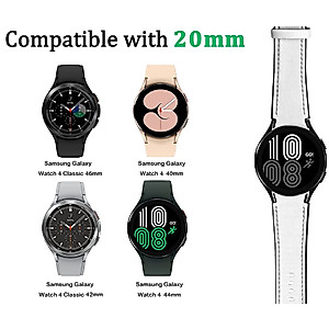 PU Leather Bands Compatible for Samsung Galaxy Watch 4 Band 40mm 44mm,20mm Adjustable Sport Replacement Watch Band Straps for Galaxy Watch 4 Classic Band 42mm 46mm Women Men, White