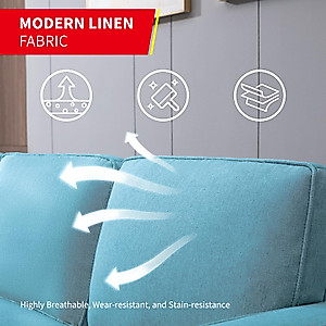 PUREMIND Modular Sectional Sofa Couch for Living Room, 78" 3-Seat Convertible Sofa with Storage Ottoman, Modern Linen Fabric L-Shaped Couch for Small Spaces, Bedroom, Apartment (Blue)