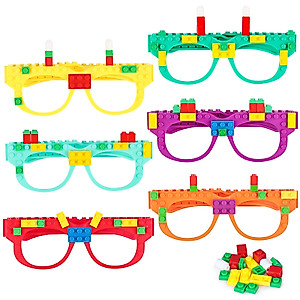 Fowecelt 12 Pcs DIY Building Bricks Glasses Building Blocks Games for Kids Birthday Party Favors Supplies, Boys Girls Carnival Party Games Decor