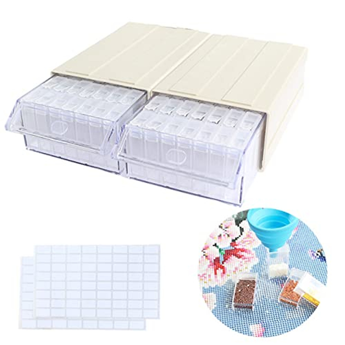Huacan Diamond Painting Storage Containers 2 Pack Stackable Craft 70 Slots Bead Organizers for Diamond Painting Kits