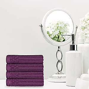 SUPERIOR Cotton 4-Piece Solid and Ribbed Hand Towel Set, Hand Towels- 16" x 28", Plum