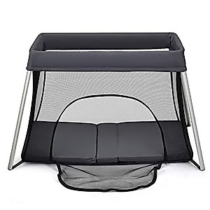 HONEY JOY Baby Travel Crib, Portable Pack and Play Travel Bassinet with Carry Bag, Lightweight Baby Playpen w/Washable Mattress, Side Zipper Door, Large Foldable Play-Yard for Infant Boy Girl (Gray)