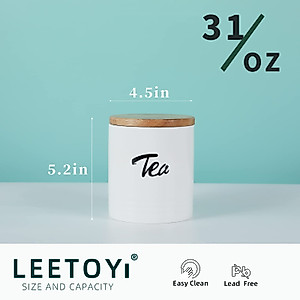 LEETOYI Porcelain Food Storage Containers with Lid, 4.5 Inch 31oz White, Labeled Tea