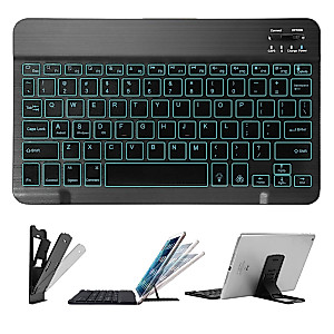 Coastacloud Ultra Slim Backlit Wireless Bluetooth Keyboard, Universal Portable 7-Colors Backlit Rechargeable Keyboard with Stand for iPhone Samsung iOS Android Windows Tablets Phones