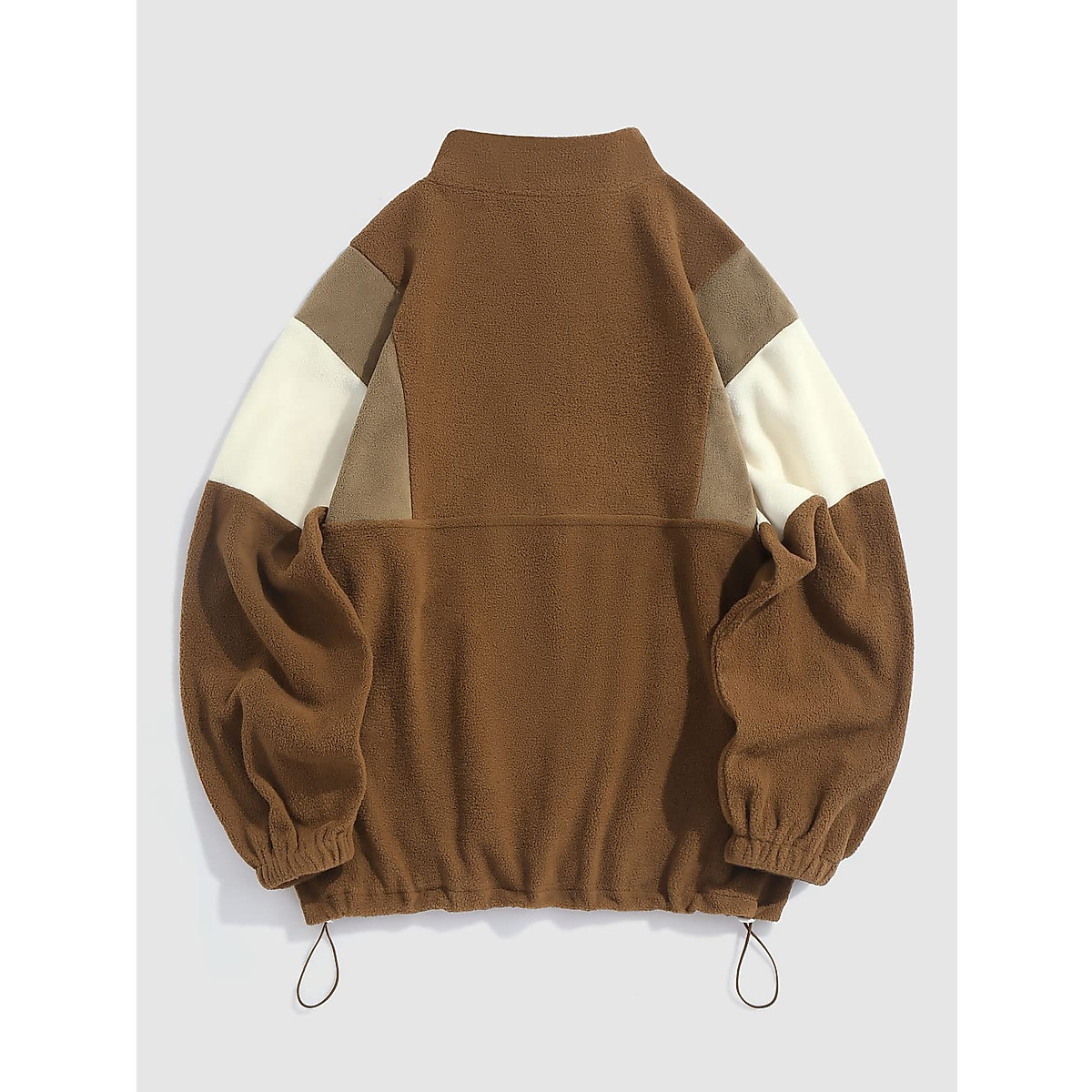 ZAFUL Men's Fluffy Polar Fleece Sweatshirt NEW YORK Embroidery Colorblock Half Zip Unisex Hoodie Coffee M