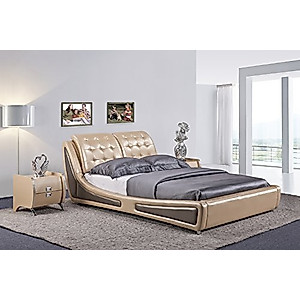 Container Direct Platform Bed With Tufted Headboard, California King, Pearl Gold/Gray