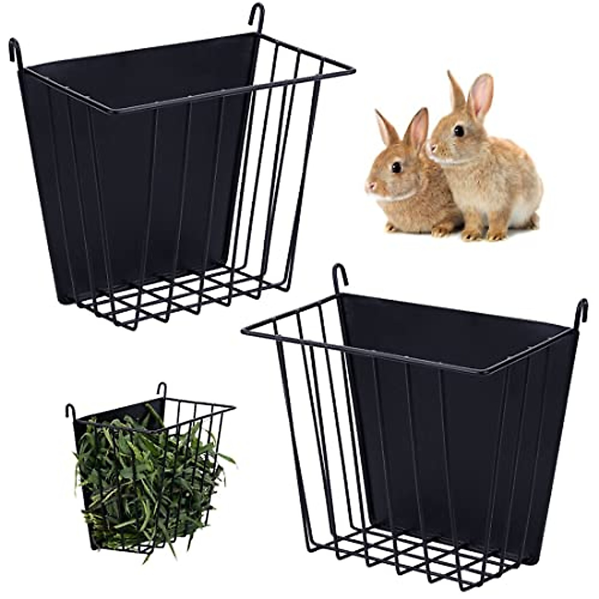 jezmozo Pet Hay Feeder for Rabbit Guinea Pigs Chinchilla Bunny Small Animal Basket with Hook Metal Holder (2 Pieces)