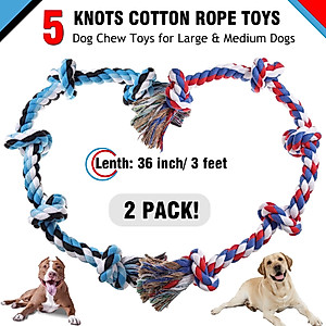 XIGOU Dog Rope Toys for Large Dogs Aggressive Chewers, Dog Chew Toys for Large Breed Indestructible, Heavy Duty Tough 3 Feet 5 Knots Dog Toy, Sturdy Rope toy for Dogs Tug of War Dog Toy Teeth Cleaning