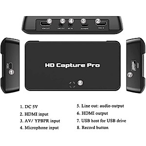 Ezcap295 1080P Game Capture Card via HDMI/Ypbpr/AV Input with Schedule Recording/Remote Control Compatible with Nintendo Switch PS4 and PS3, Xbox one, N64, Blu-Ray