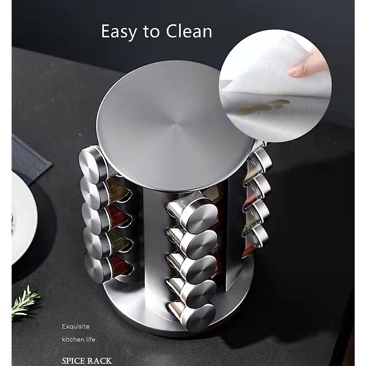 Revolving Spice Rack Organizer Countertop, Spinning Herb and Spice Storage Rack Tower Organizer with 20 Empty Jars, Rotating Spice Holder Shelf Seasoning Rack Shelf, Spice Seasoning Bottle Organizer