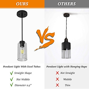 Zevluck 2-Pack Pendant Light, Matte Black Pendant Lighting with 5 Adjustable Tubes, Hanging Light Fixtures with Clear Glass Shade, Tiltable Pendant Lighting for Kitchen Island, Dining Room