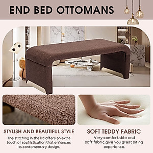 NIOIIKIT 43.3'' Ottoman Bench with Boucle Fabric, Faux Fur End of Bed Bench with Golden Metal Legs, Upholstered Entryway Bench for Living Room, Bedroom, Entryway (Brown)