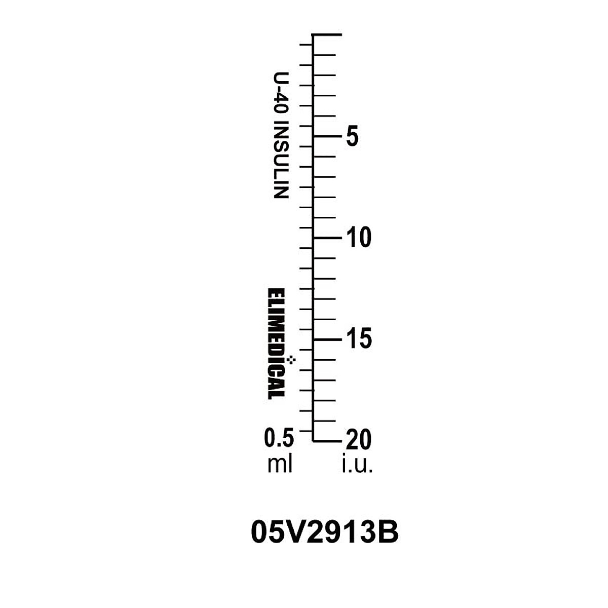 Elimedical Veterinary Insulin Syringe, U-40 (40IU), 0.5cc (ml), 29g x ½ inch (12.7mm), Half Unit Marking, Individually Packed, for Pet Cat or Dog, 100 per box, 05V2913B
