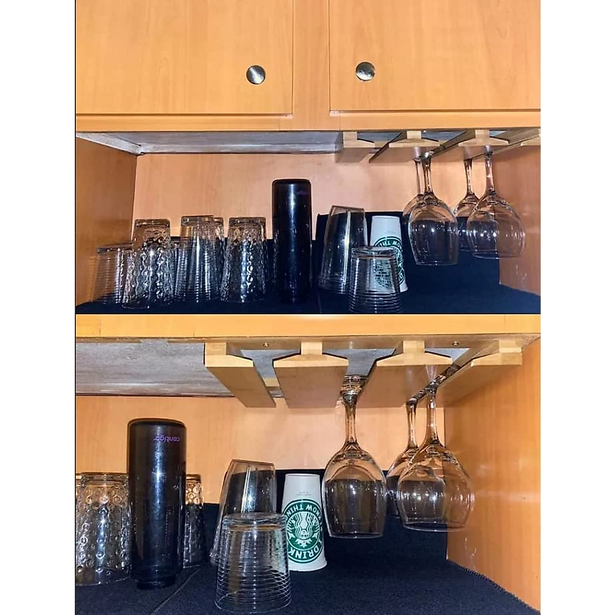 Mateda Bamboo Wine Glass Holder, Under Cabinet Hanging Stemware Display Rack