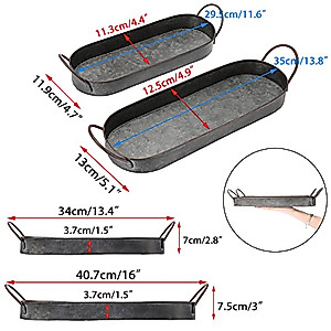 Hipiwe Set of 2 Galvanized Metal Iron Tray with Handles Oval Farmhouse Serving Tray Rustic Industrial Decorative Tray Centerpiece Tray for Coffee Table Weddings Home Decor