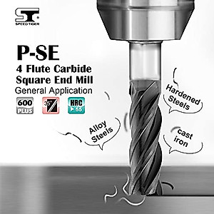 SPEED TIGER Micrograin Carbide Square End Mill - 4 Flute - 10mm 75L (1 Piece, 10mm) - for Milling Alloy Steels, Hardened Steel, Metal & More – Mill Bits Sets for DIYers & Professionals