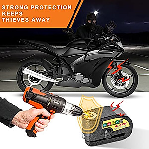 Motorcycle Alarm Disc Brake Lock, Motorcycle Locks Anti-Theft Security Wheel Disc Lock Waterproof 110dB Alarm Sound with 5ft Reminder Cable Keys and Carry Pouch for Motorbike Bike Scooter