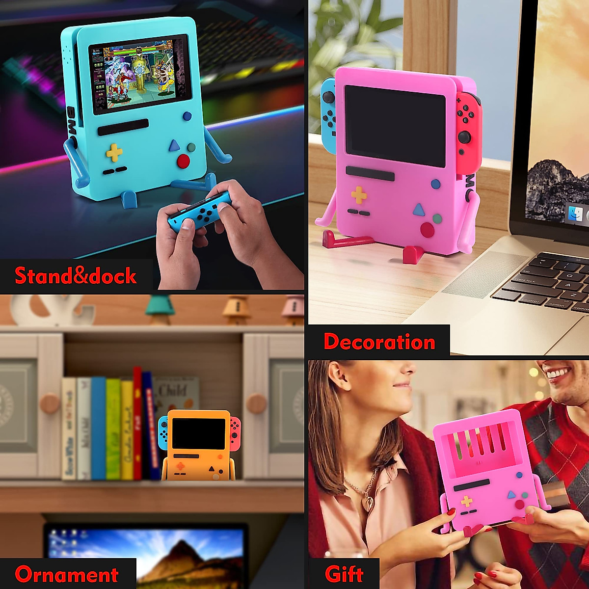 GRAPMKTG Charging Stand for Nintendo Switch OLED Accessories Portable Dock Compatible Cute Holder Playstand Video Game Room Decor Protector Gift Men Women Kids Boys Girls Adults Pink