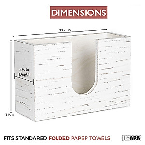 Ilyapa Wood Paper Towel Dispenser - Rustic Farmhouse White Wooden Multifold Hand Towel Holder