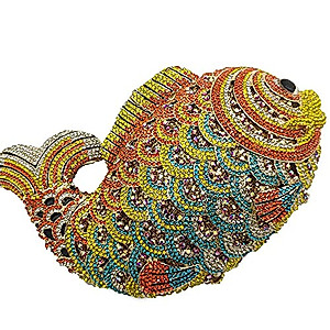 Boutique De FGG Super Mini Women Fish Evening Bags Crystal Clutch Purse Wedding Party Rhinestone Handbags (Orange&Yellow#15)