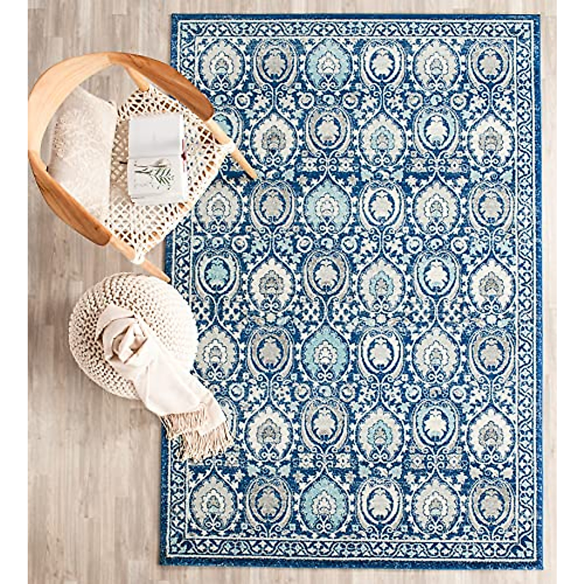 SAFAVIEH Evoke Collection 5'1" x 7'6" Blue/Ivory EVK251C Boho Non-Shedding Living Room Bedroom Area Rug