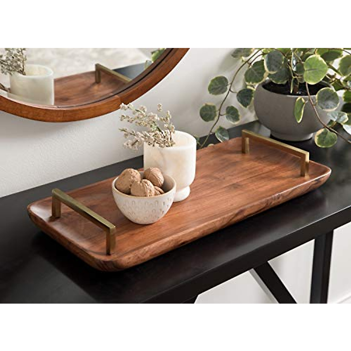 Kate and Laurel Cantwell Mid-Century Modern Wood Tray, 18 x 8, Walnut Brown, Decorative Tray for Serving, Storage and Display