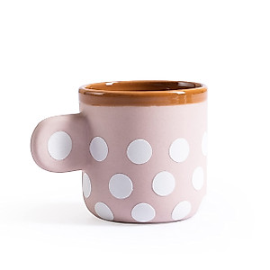 KAKI Espresso Cups Set of 2-3 Ounce, Clay Espresso Cups Pink with White Polka Dot, Handmade Expresso Coffee Cup for Coffee Lovers, Gifts for Mom, Dad or Friends (Pack 2)