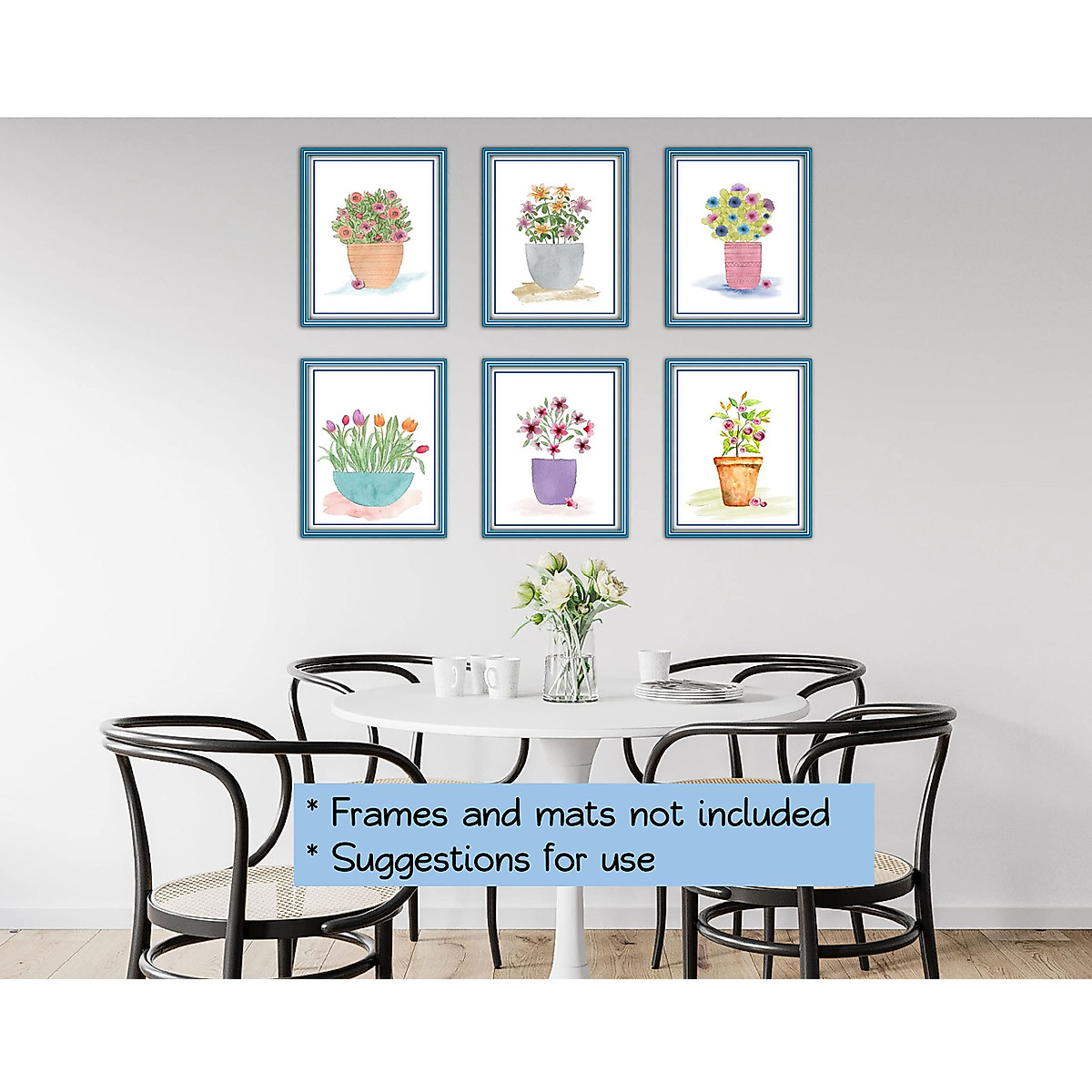 Floral Wall Art Decor - Potted Flower Botanical Prints - Set of 6-5x7 - Unframed