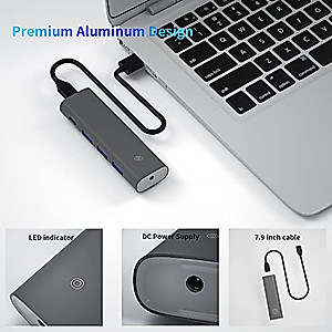 USB 3.2/3.1 Gen 2 Hub, 4-Port Powered USB Gen 2 Hub (USB-C to USB-A x3 & USB-C), Aluminum 10Gbps SuperSpeed USB-C Data Hub for Mac/Laptop/PC, Compact USB Splitter