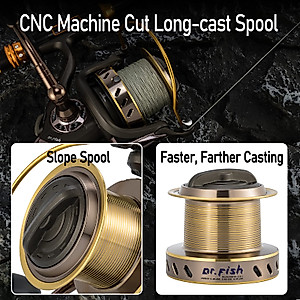 Dr.Fish Long Shot 12000 Spinning Reel, Saltwater Fishing Reel for Surf Fishing, 13+1 BBS, 48LB Max Drag, Ultra High Capacity, Heavy Duty Surf Casting Offshore Trolling Reel Catfish Reel