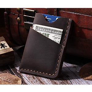 Robrasim Front Pocket Minimalist Slim Wallet, Handmade Genuine Leather Minimalist Credit Card Case Holder for Men & Women - Coffee