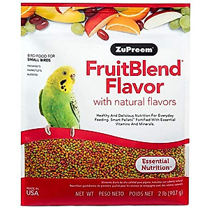 ZuPreem FruitBlend Flavor Pellets Bird Food for Small Birds, 2 lb - Daily Blend Made in USA for Parakeets, Budgies, Parrotlets