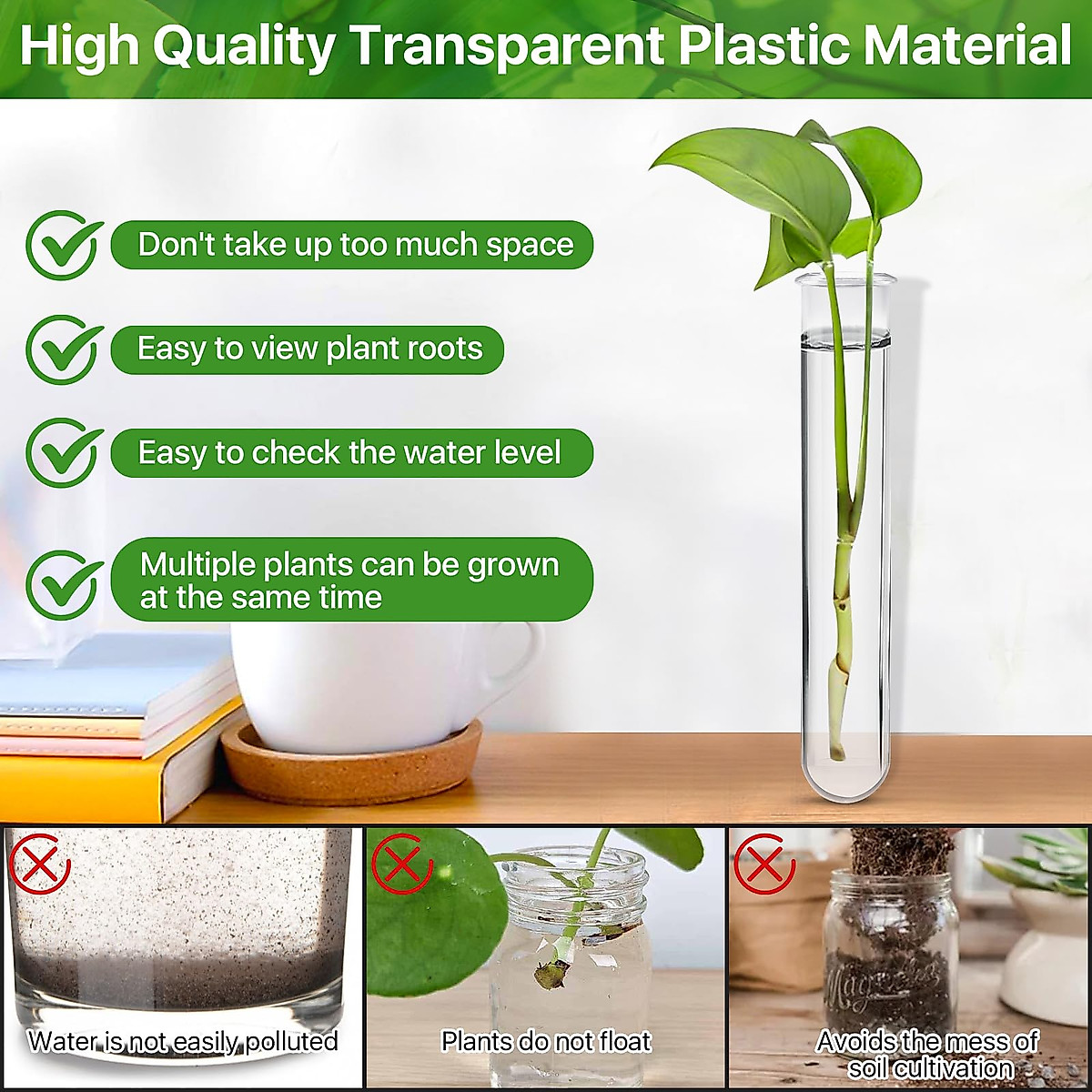 Akamino 15 Pcs Clear Test Tubes for Plant Propagation Station, Acrylic Test Tubes for Scientific Experiments,30 ml Round Bottom Test Tubes for Hydroponic Flowers Home Office -0.78" Diameter