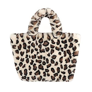 surell - Faux Rex Rabbit Fur Leopard Print Handbag - Small Fuzzy Tote Bag - Cute Y2K Style - Luxurious Fluffy Fashion Purse Gift - Animal Print Pocketbook - Spotted Stylish Handbag - (Cream)