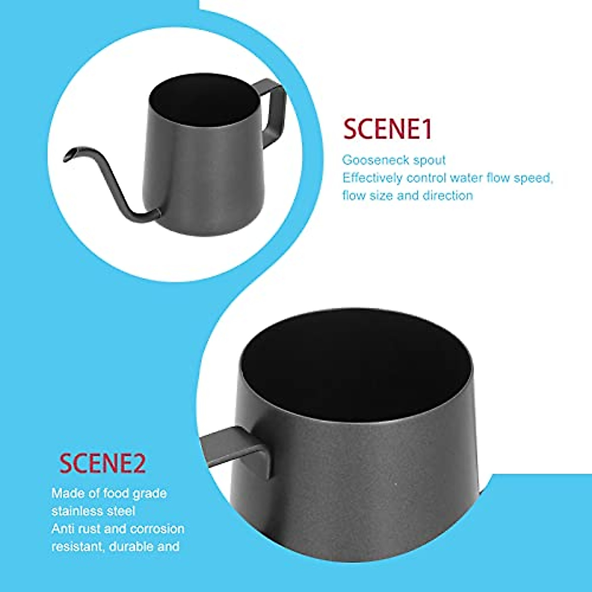 Ikunde 250ml Stainless Steel Hanging Ear Coffee Pot Gooseneck Spout Tea Kettle Pour Over Pot Black