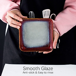 Ceramic Square Plate Sets - Dessert, Appetizer, Snack, Small Dinner Plate Scratch Resistant, Porcelain Serving Side Dish 6.3 Inch Microwave & Oven, Dishwasher Safe - Set of 4, Reactive Red