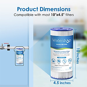 Waterdrop W50PEHD Whole House Water Filter, Replacement for American Plumber, W10-PR, Culligan® R50-BBSA, GE ®FXHSC, GXWH40L, GXWH35F, 5 Micron, 10" x 4.5", High Flow Sediment Filters, Pack of 3