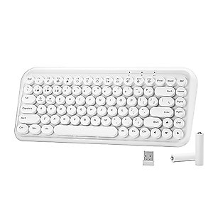 Wireless Bluetooth Keyboard, 2.4GHz Typewriter Retro Keyboard, 84 Keys Portable Office Computer Keyboard with 2xAA Batteries and Cute Floated Round Keycaps for Windows Android PC Laptop Mac iPad,White