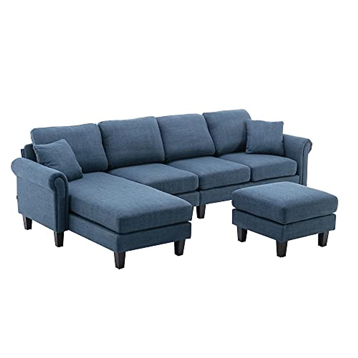 108.66"L Shape Corner Sofa with Ottoman and 2 Pillows U Shaped Long Couch for Living Room Sofa with Chaise Comfortable Modern Mid Century Sectional Sofa for Home Apartment Office (Navy Blue)