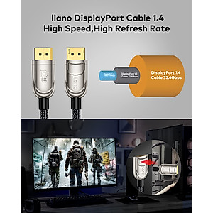 llano 8K DisplayPort 1.4 Cable 10ft, DP 1.4 Cable with latches 32.4Gbps 240Hz High Refresh Rate Male-to-Male Connection Cable for Game E-Sports Monitor, 28AWG Pure Copper Wire Core
