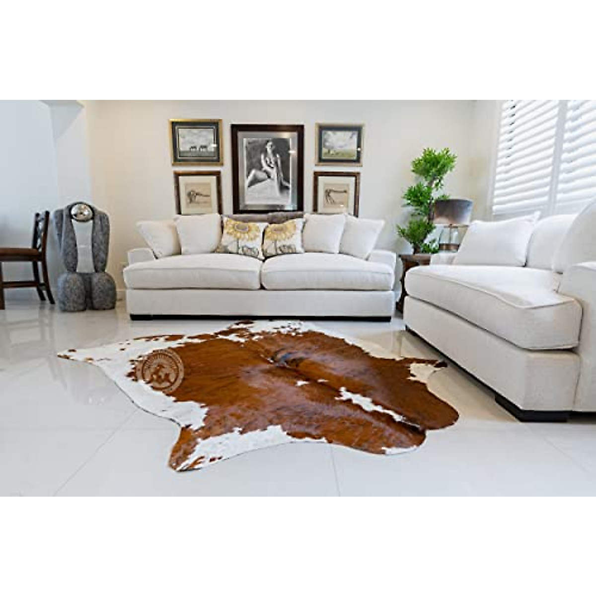 Genuine Brindle Tricolor Cowhide Rug Large 6 x 6-7 ft. 180 x 210 cm