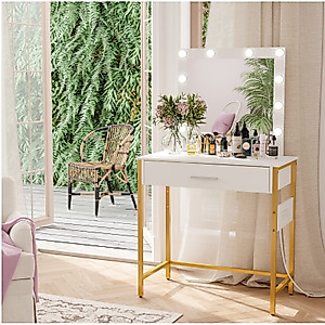 Irontar Makeup Vanity Table with Charging Station and USB Ports & Power Outlets, Bedroom Vanity Desk with Lights and Mirror for Women, Makeup Table with Drawer, White