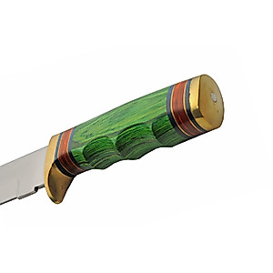 Grassland Wood Handle 12.75″ Stainless Steel Hunting Knife | Red & Blue Wood Spacers