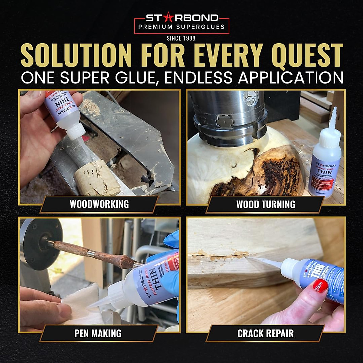 STARBOND EM-02 Super Fast Thin, Premium Instant CA (Cyanoacrylate Adhesive) Super Glue Plus Extra Cap and Microtips, 2 oz. (for Woodturning, Pen Turning, Hobby, Stabilizing, Finish, Inlay)