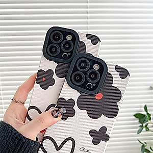 Fashion Cute Flower Pattern Phone Case for Apple iPhone 14 Pro Cover Faux Leather Silicone Protective Cases Compatible with iPhone 14 Pro 6.1 inch - Beige