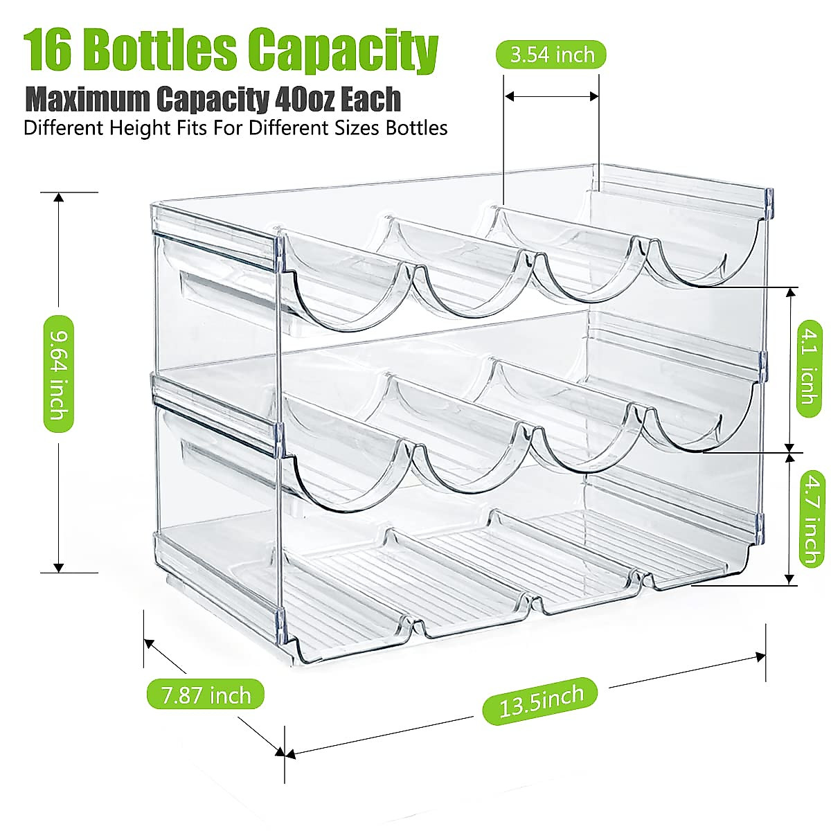 Water Bottle Organizer for Cabinet, 3 Packs Stackable Plastic Water Bottle Storage Holder, Wine Drink Racks for Kitchen Fridge Pantry Refrigerator,Cup Tumbler Organization Shelf- Clear