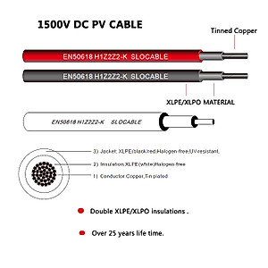 Slocable Solar Panel Extension Cable - 20ft 10awg Solar Cable with IP68 Solar Female and Male PV Cable Connectors (10ft Red + 10ft Black)