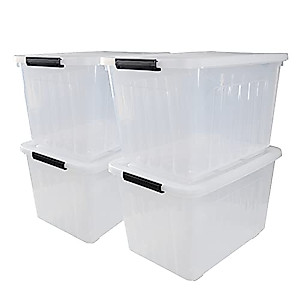 Uumitty 4-Pack 70 Quart Storage Boxes, Plastic Storage Latch Bin with Wheels, Clear