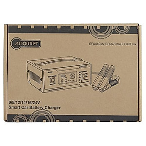 AUTOUTLET 6/8/12/14/16/24V Battery Charger Automotive Smart Car Battery Charger and Trickle Maintainer 0-10A Fully Automatic with Cable Clamps